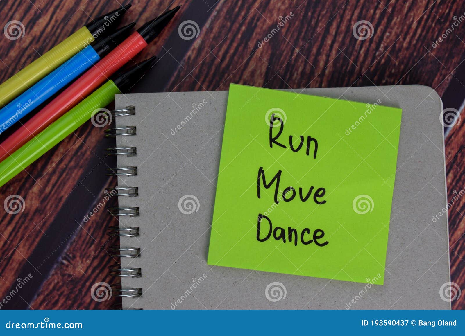 Run Move Dance Text on Sticky Notes with Office Desk Stock Image ...