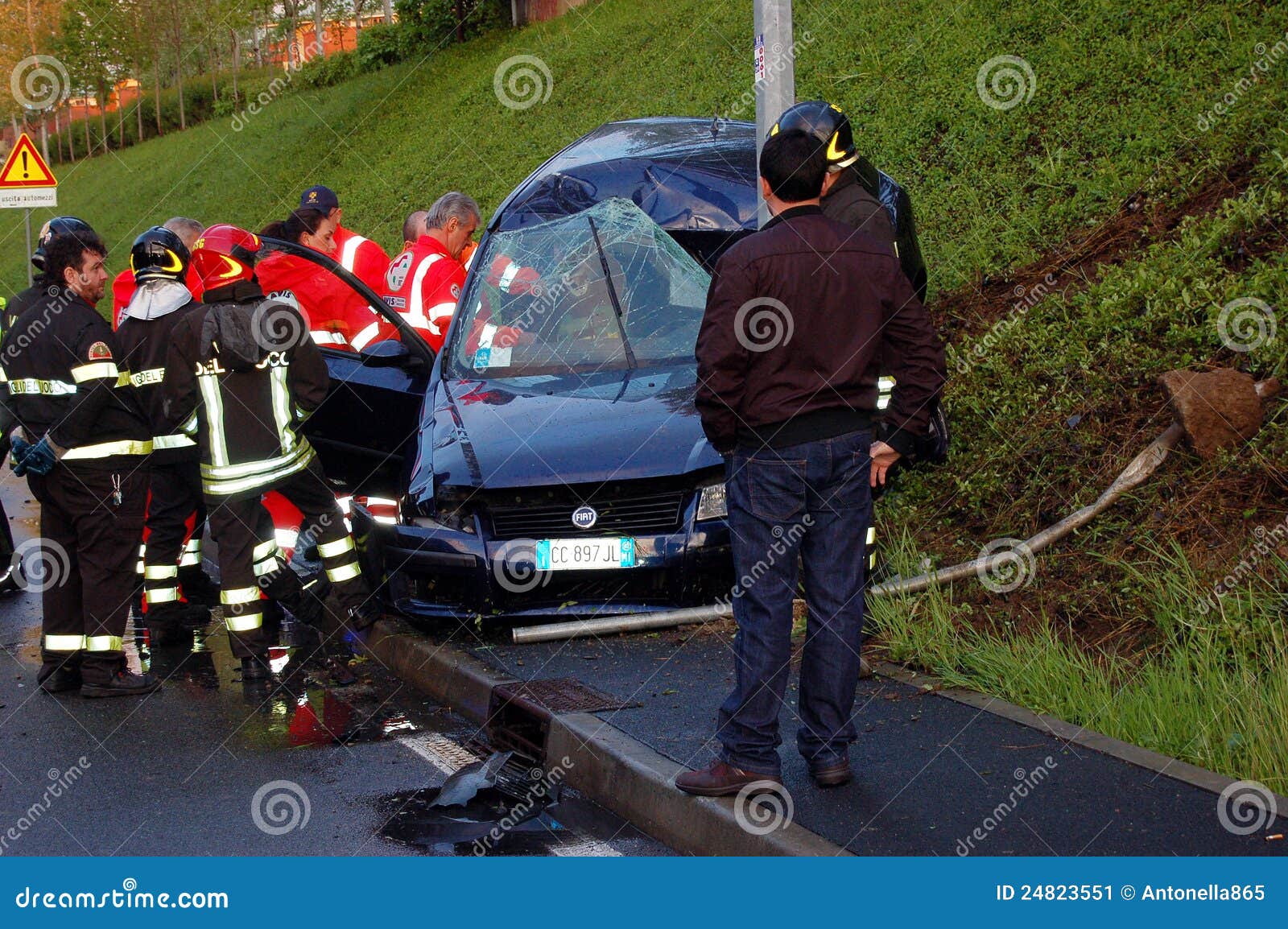 Run-off-road Collision in Urban Area Editorial Photo - Image of police ...