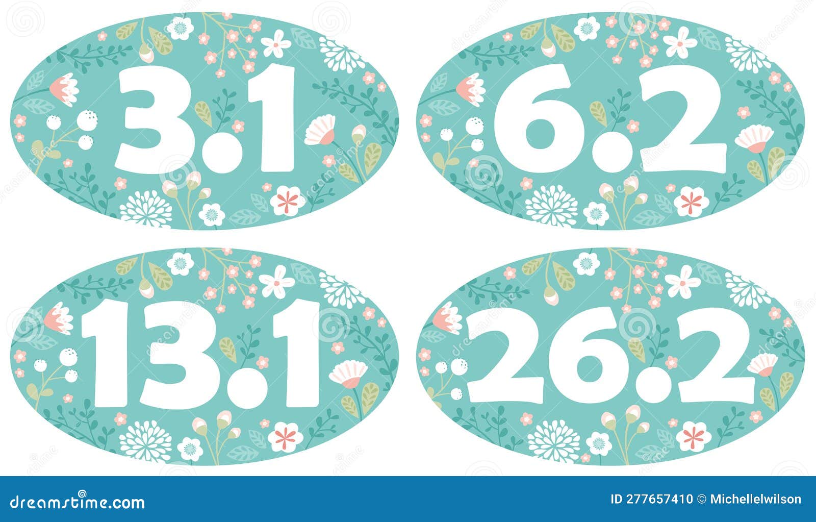 A Set of Pretty Oval Race Distance Numbers in Floral Pattern Stock ...