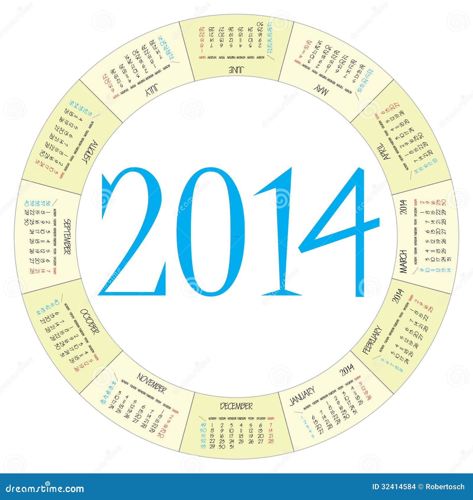 Rund kalender 2014 vektor illustrationer. Illustration av begrepp ...