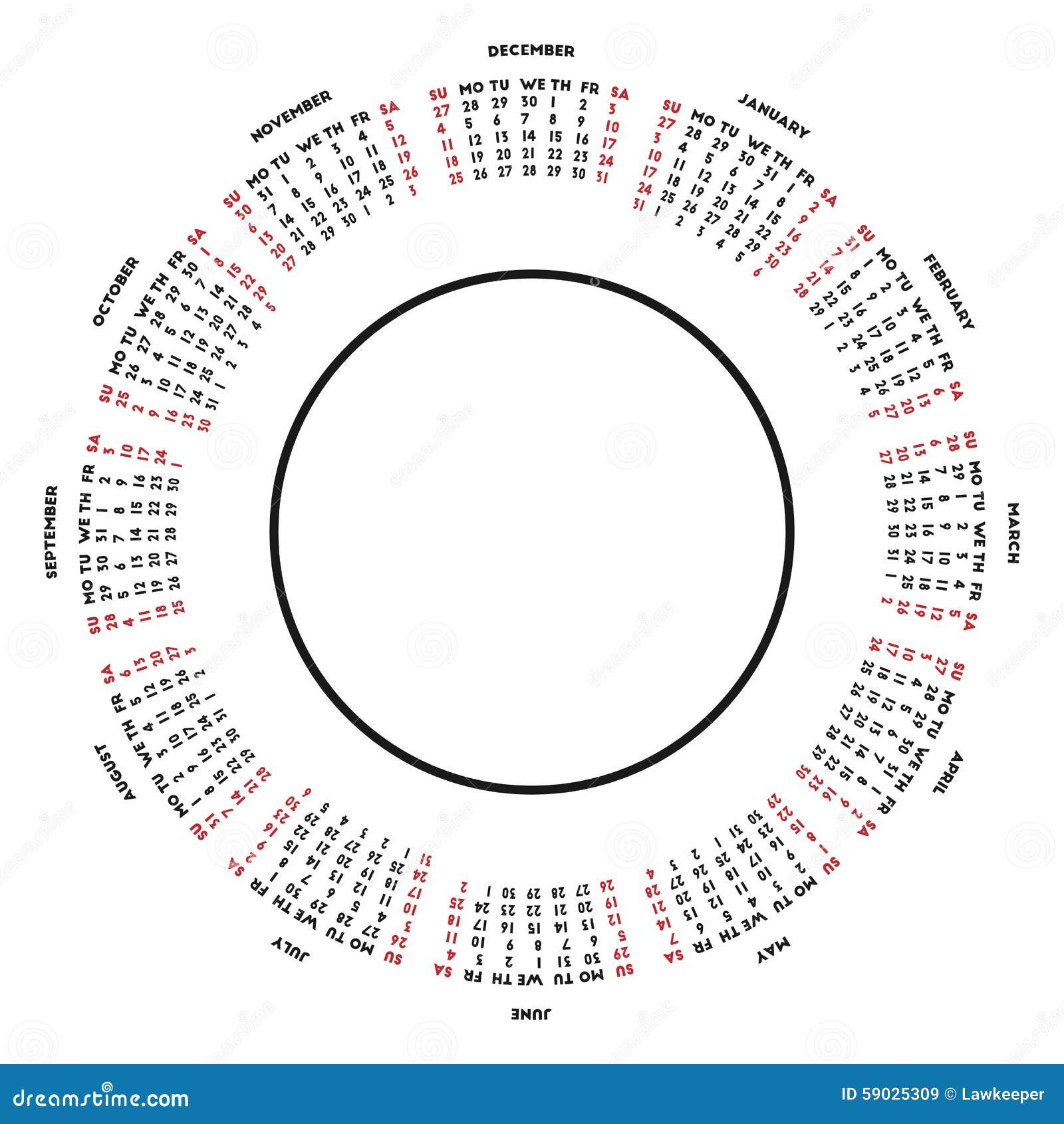 Rund kalender 2016 vektor illustrationer. Illustration av marsch - 59025309