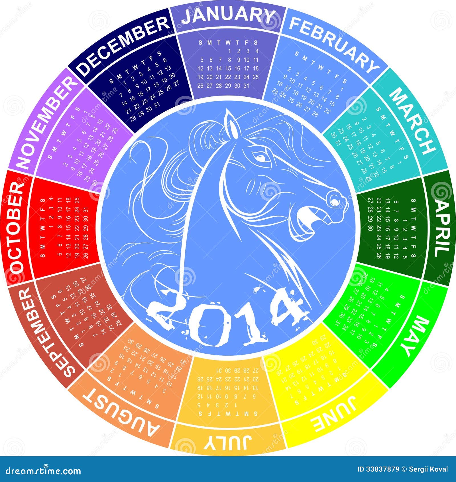 Rund kalender för 2014 vektor illustrationer. Illustration av angus ...