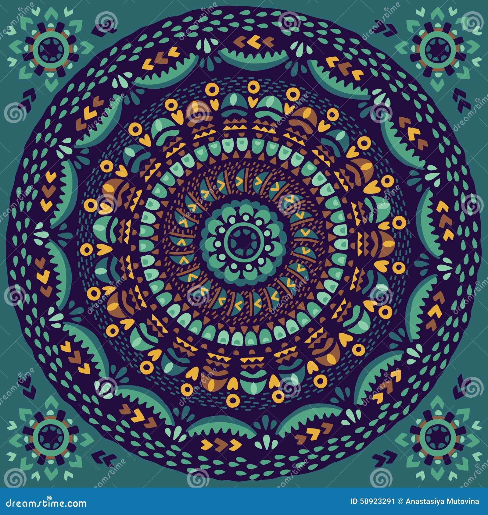Rund Modell I Etnisk Stil Tecknad Hand Vektor Illustrationer ...