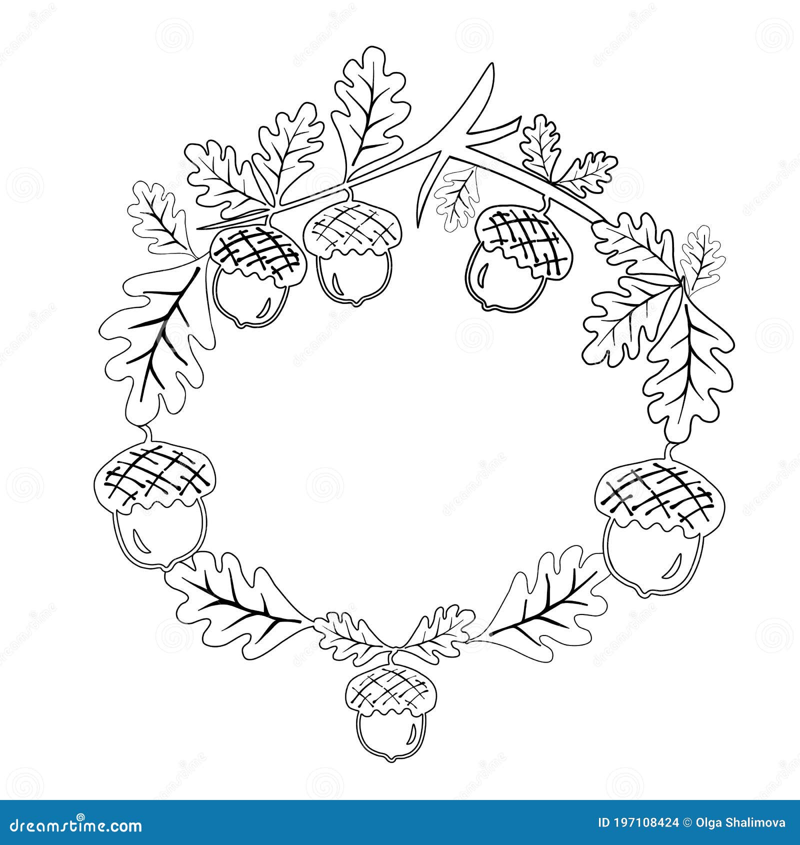 Runder Kranz Mit Herbstlaub Eichenblatt- Und -eichelzeichnung Vektor ...