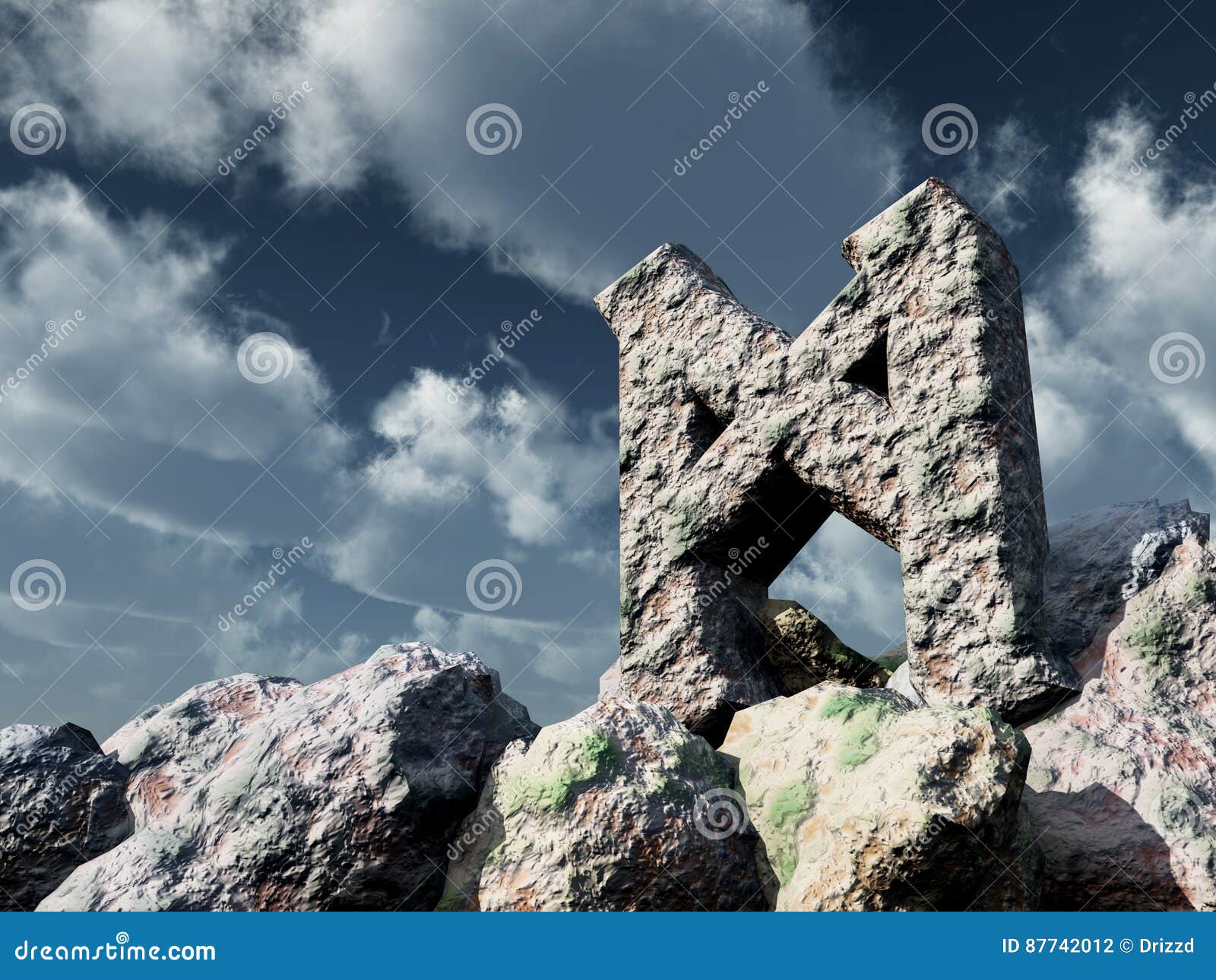 Rune Rock Under Cloudy Blue Sky Stock Illustration - Illustration of ...