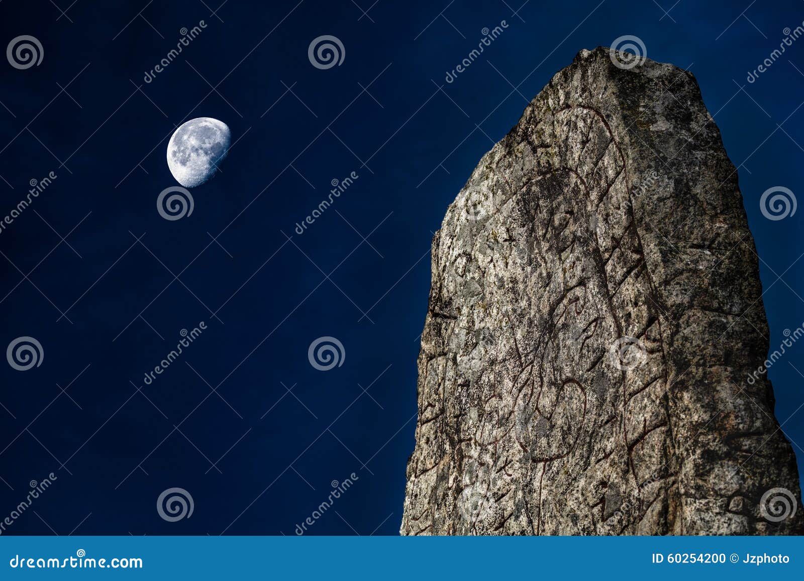Rune stone and moon stock photo. Image of deity, burrial - 60254200