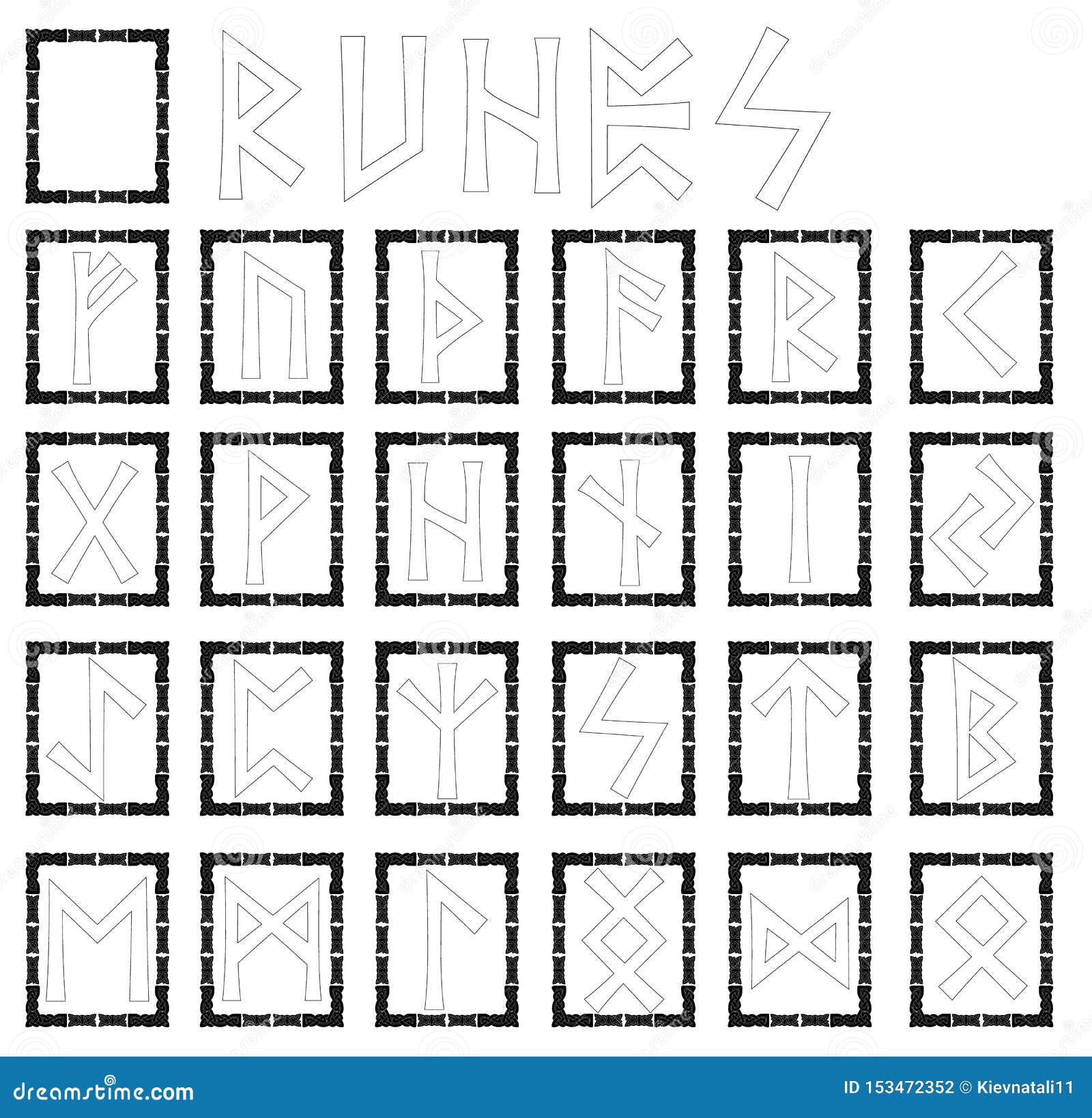 Runes. Alphabet In The Form Of Symbols With Ornaments In The Celtic ...