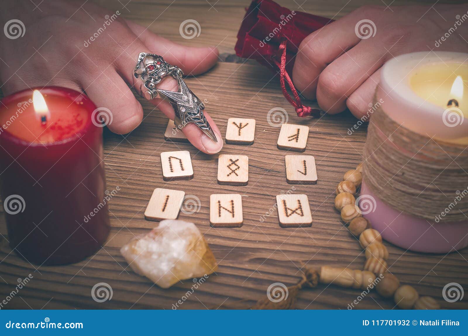 Magic Runes for Future Reading and Divination. Runestone Reading. Stock ...
