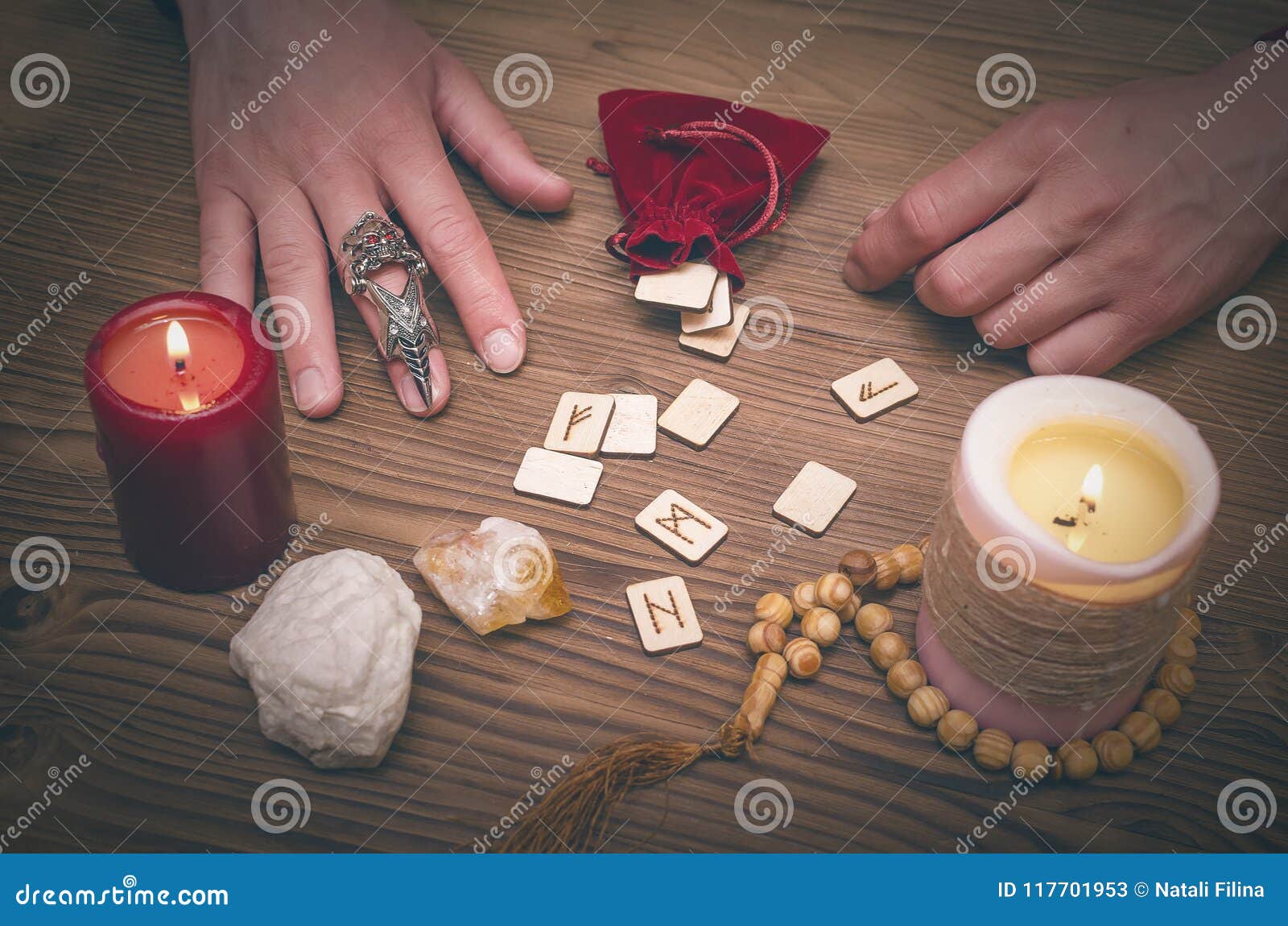 Magic Runes for Future Reading and Divination. Runestone Reading. Stock ...