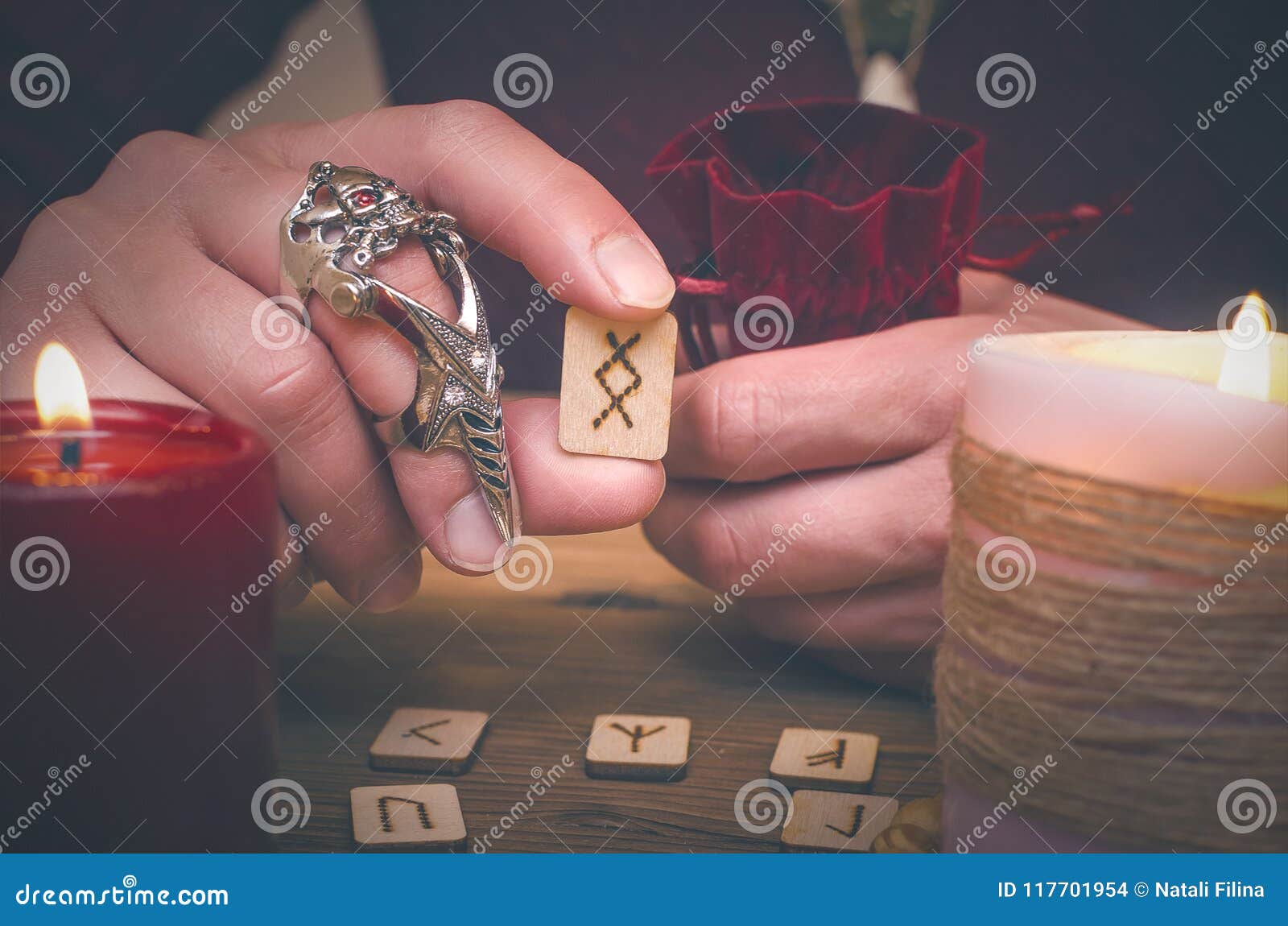 Magic Runes for Future Reading and Divination. Runestone Reading. Stock ...