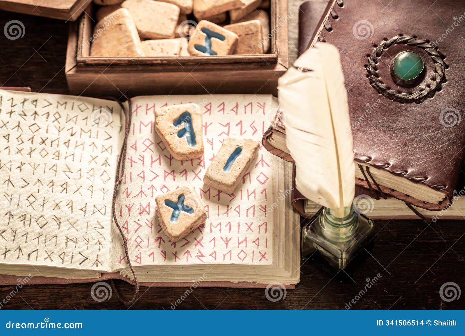 Runic Stones and Old Book with Ancient Language Stock Illustration ...
