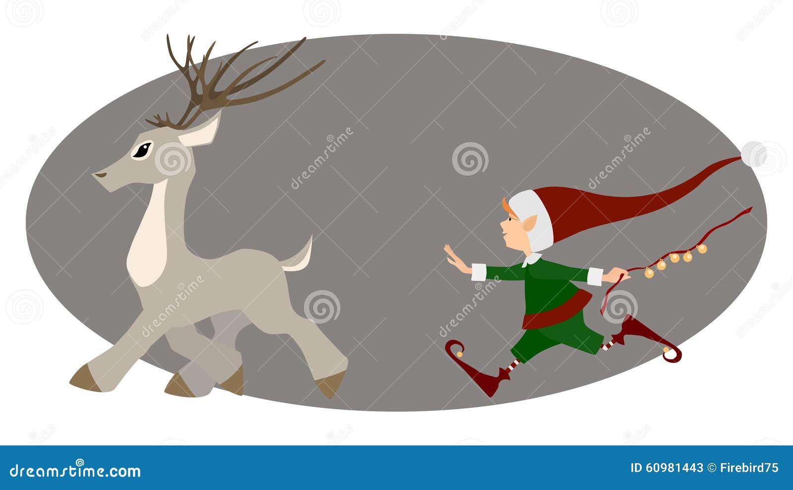 Runing Deer and Cute Christmas Elf Stock Vector - Illustration of ...