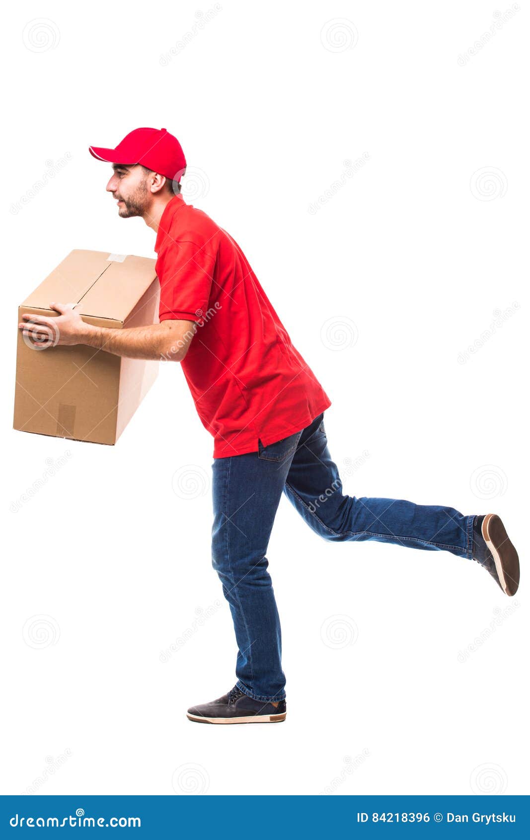 Runing Delivery Man with Box Stock Photo - Image of hand, giving: 84218396
