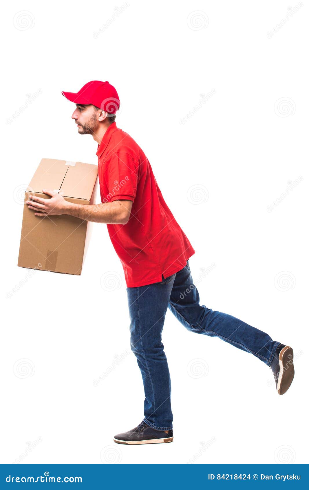 Runing Delivery Man with Box Stock Photo - Image of pensive, stack ...