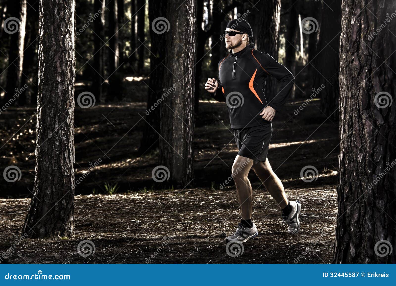 Runing in the forest stock image. Image of body, handsome - 32445587