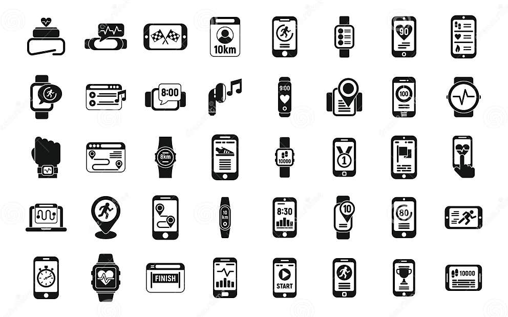 Runner App Icons Set Simple Vector. Body Activity Stock Vector ...