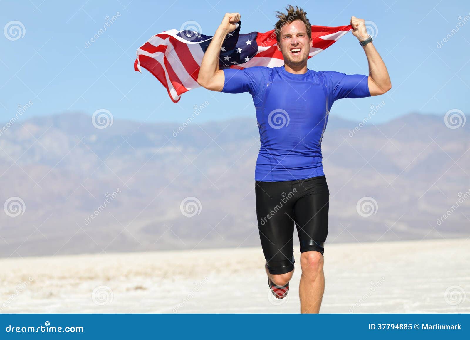 Runner Athlete Man with the American Flag - USA Stock Image - Image of ...