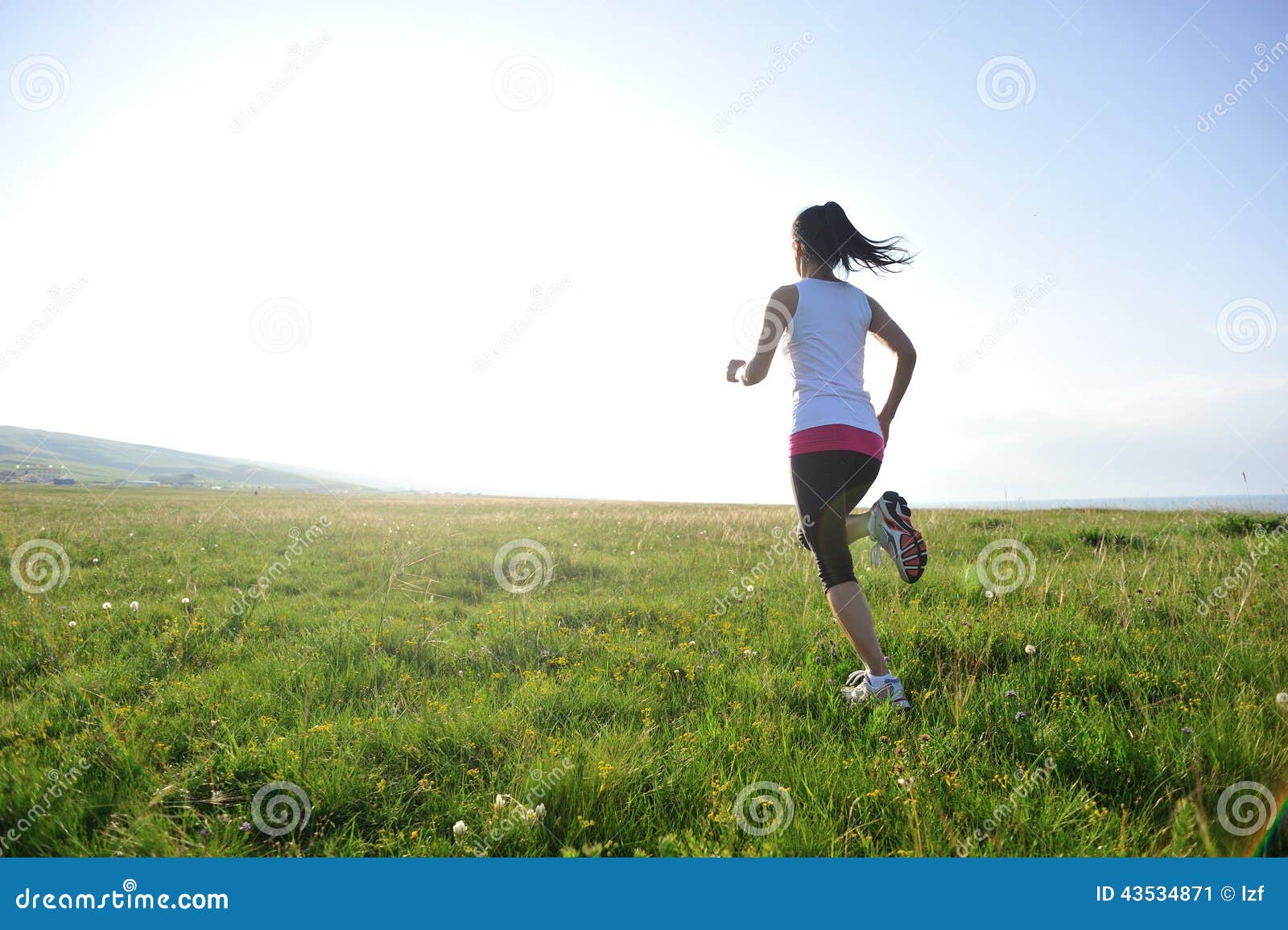 Runner Athlete Running on Grass Seaside. Stock Image - Image of female ...