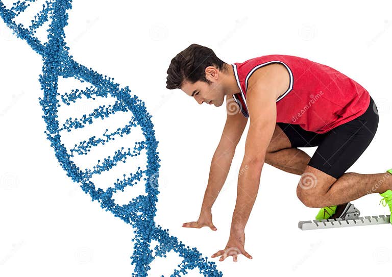 Runner with Blue Dna Chain in White Background Stock Illustration ...