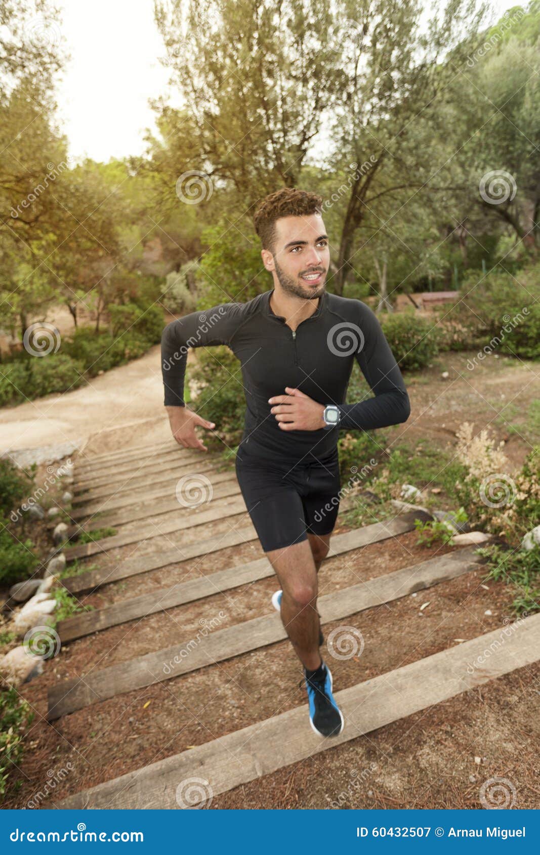 Runner boy in the forest stock image. Image of black - 60432507