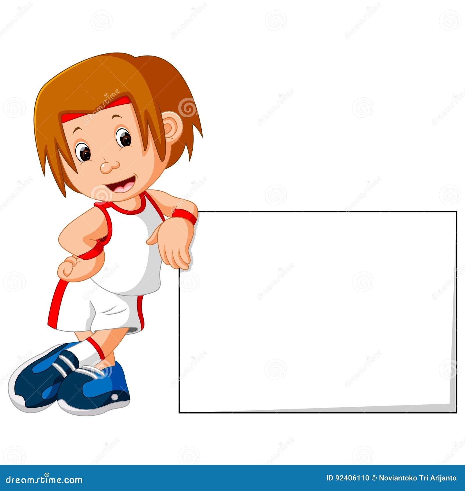 Runner boy and sign board stock vector. Illustration of dress - 92406110