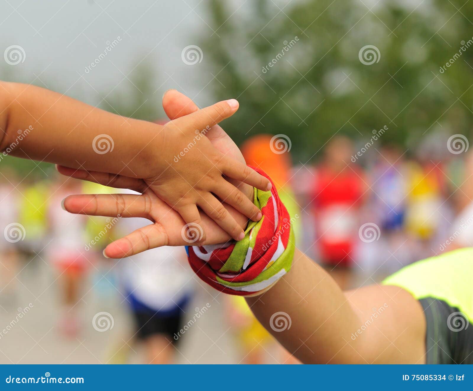 Runner Clap Hand with Child Spectators Stock Photo - Image of clap ...