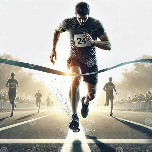 A Runner Crosses the Finish Line in a Competition. Stock Photo - Image ...