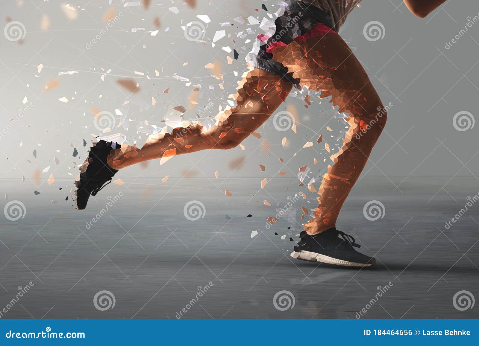 Runner with Disintegration Effect Stock Photo - Image of disintegration ...
