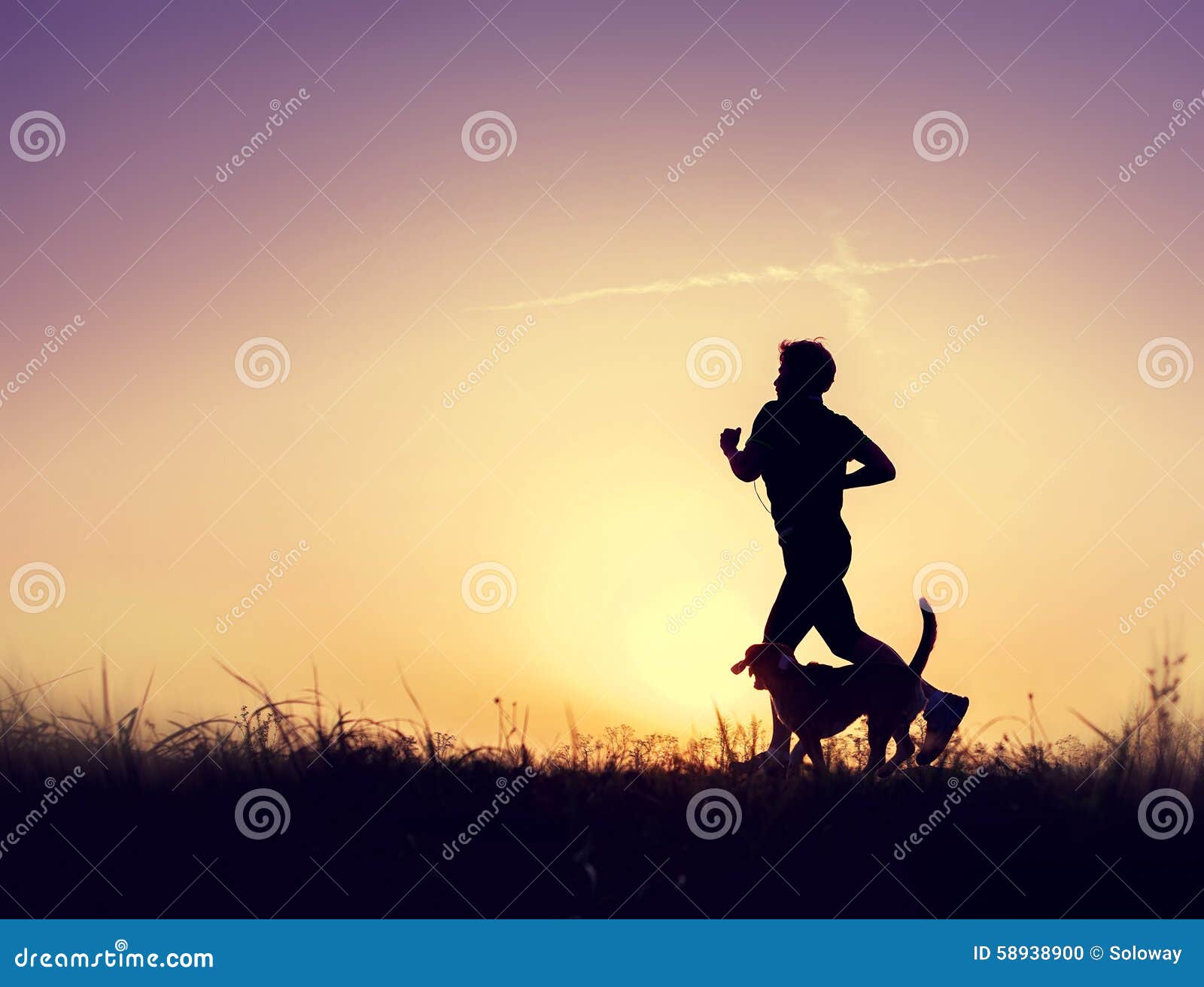 Runner with Dog Silhouettes at the Sunset Stock Photo - Image of ...