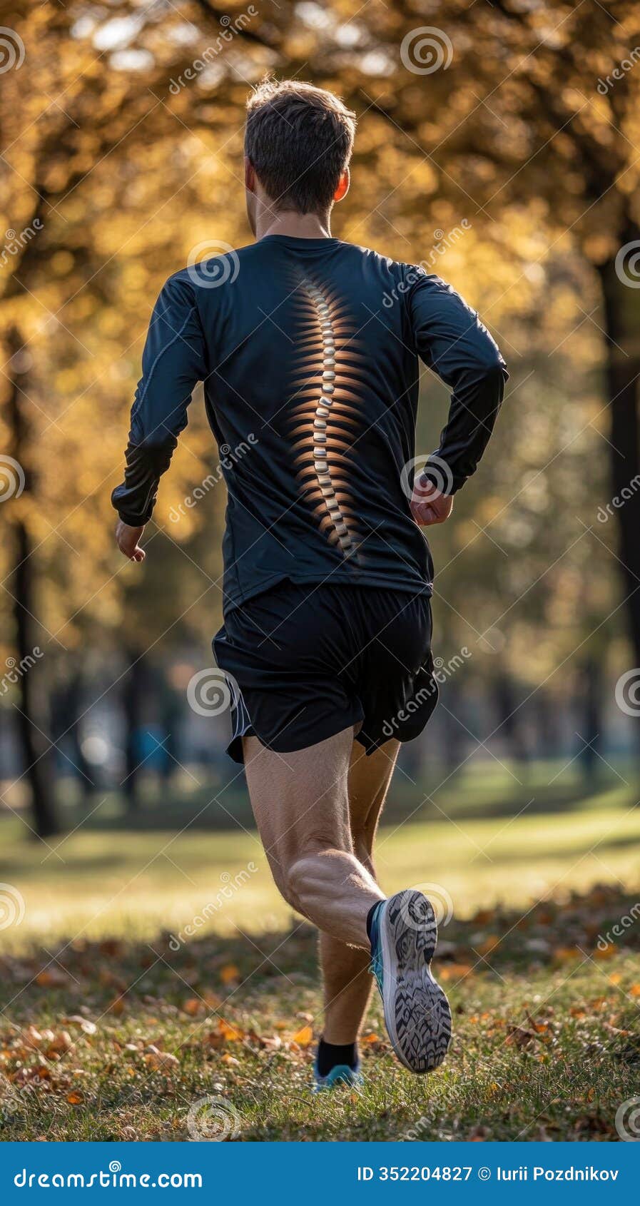 Athlete Running in Park Showing Spinal Column on Shirt Stock Image ...