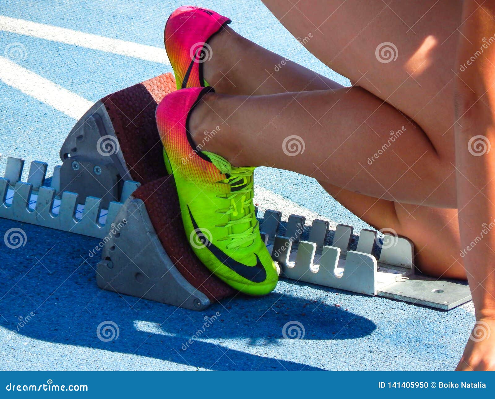 Runner Feet Running on Running Trackman at the Start of a Treadmill at ...