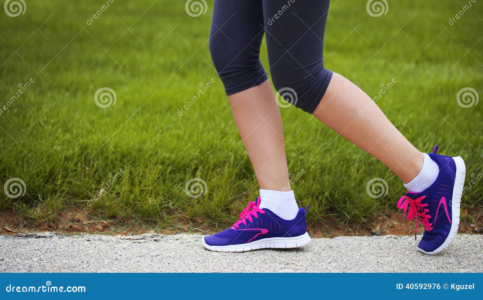 Runner Female Feet Running beside Green Grass Stock Photo - Image of ...