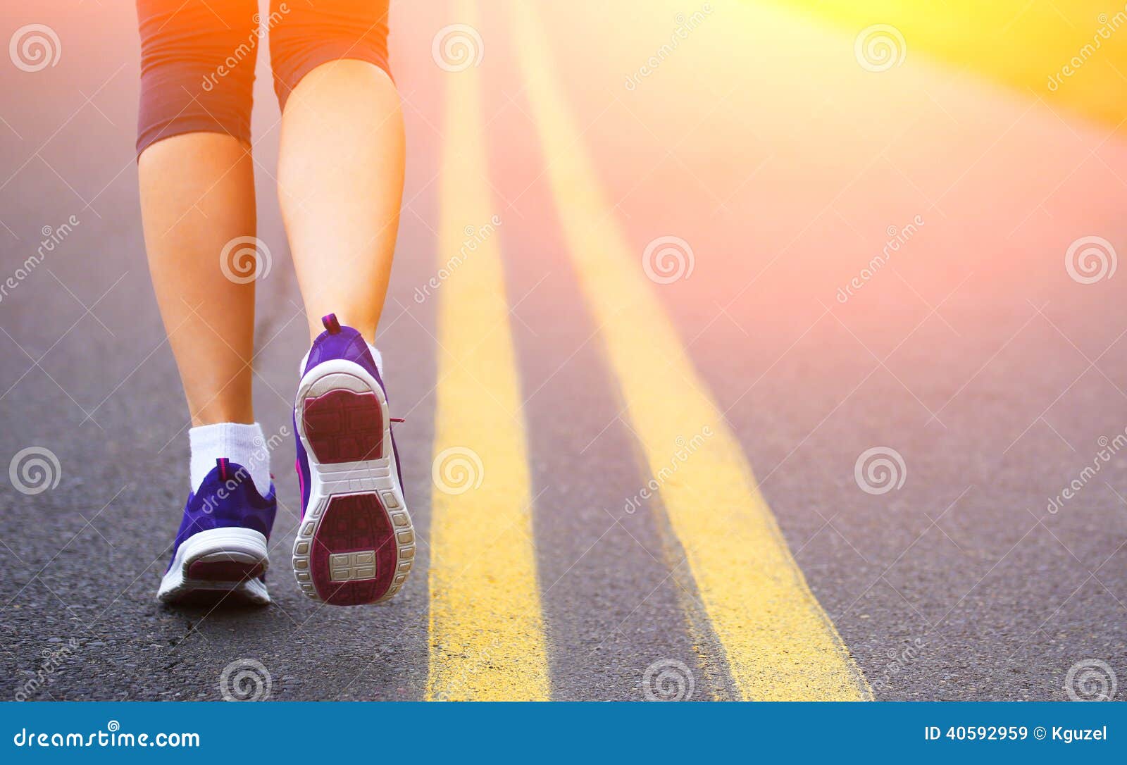 Runner Female Feet Running on Road. Stock Image - Image of copy, energy ...