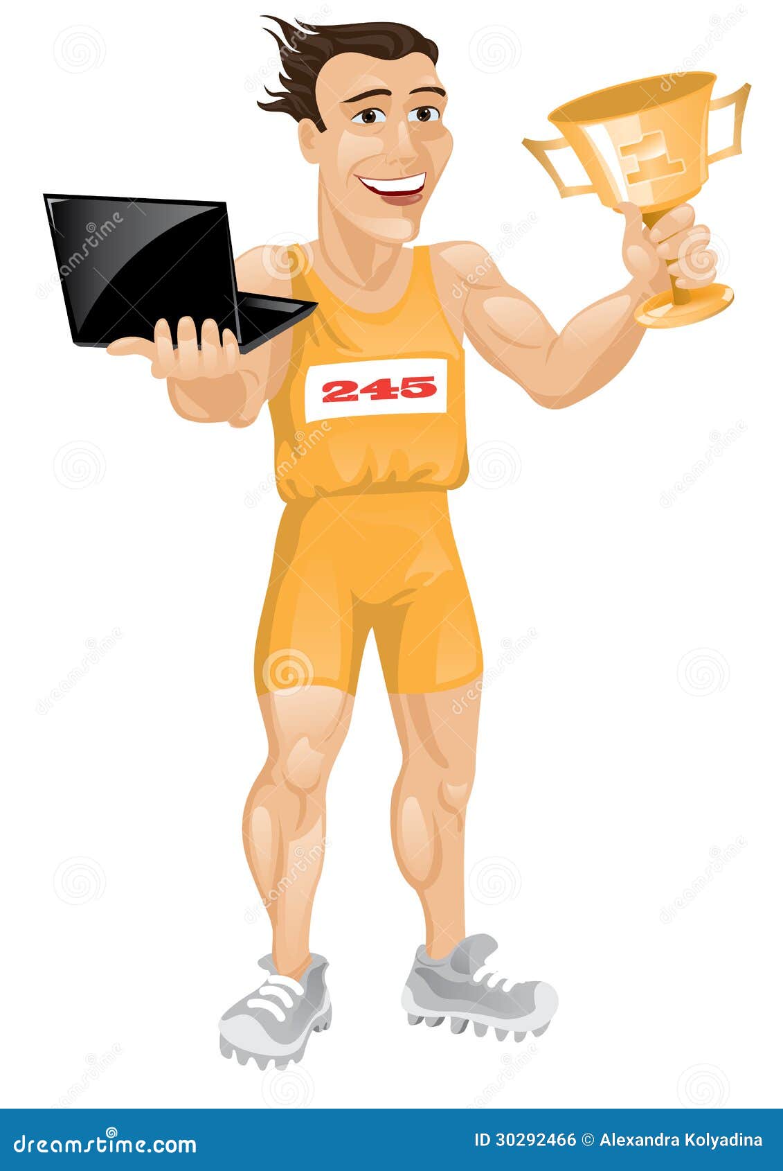 Runner with a First-place Trophy Stock Illustration - Illustration of ...