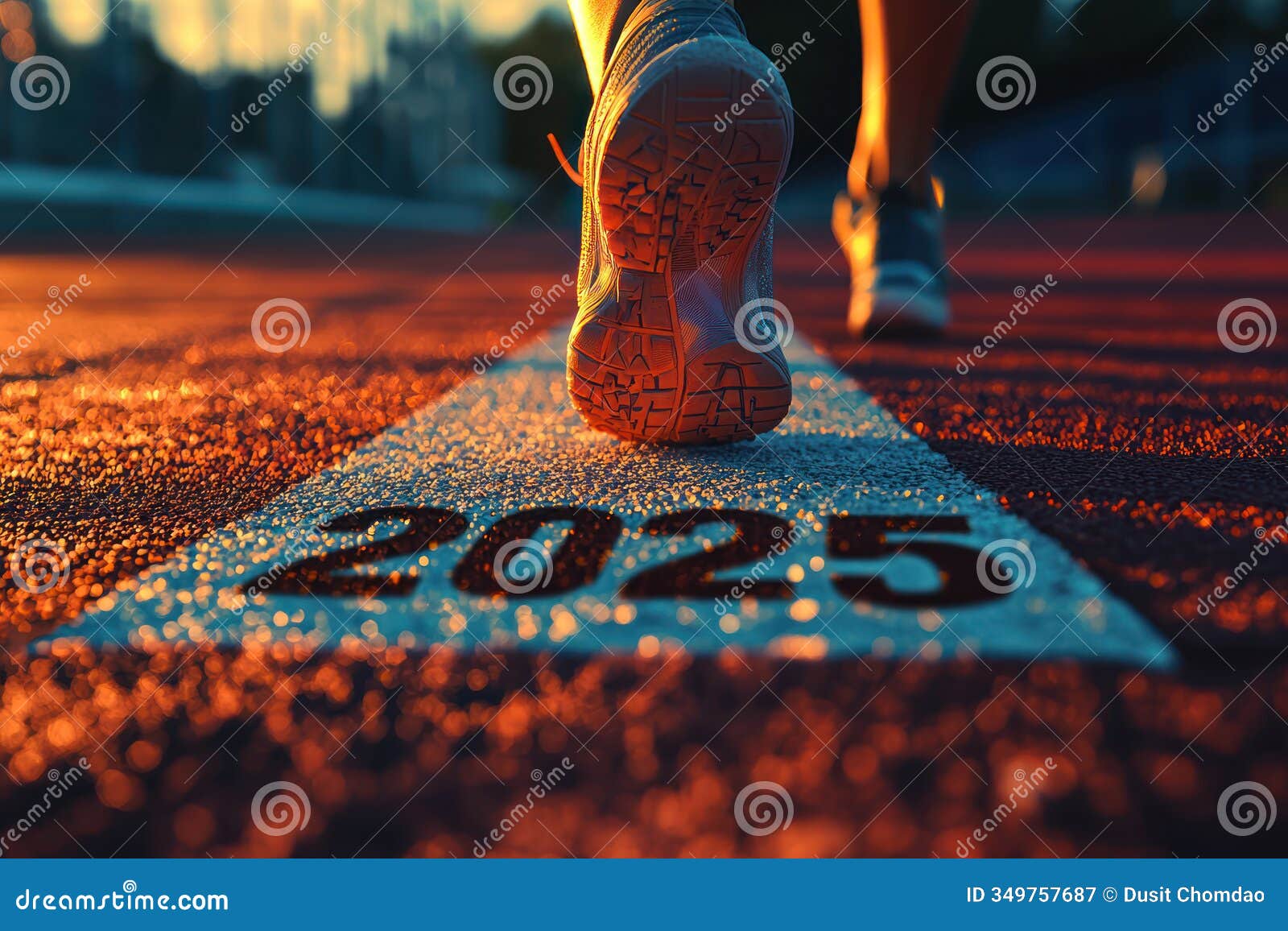 Runner Foot Strides Confidently on Track Marked 2025, Symbolizing ...