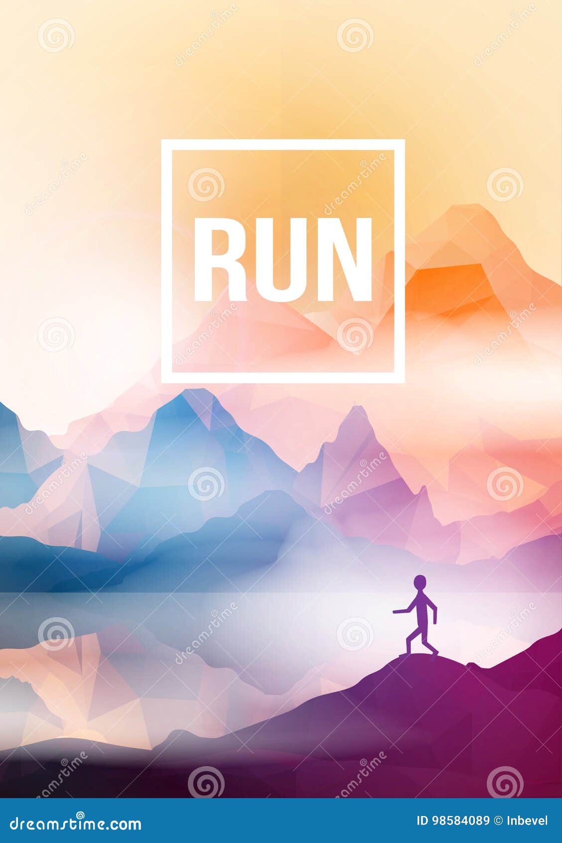 Runner on Geometric Mountain Background - Vector Illustration Stock ...