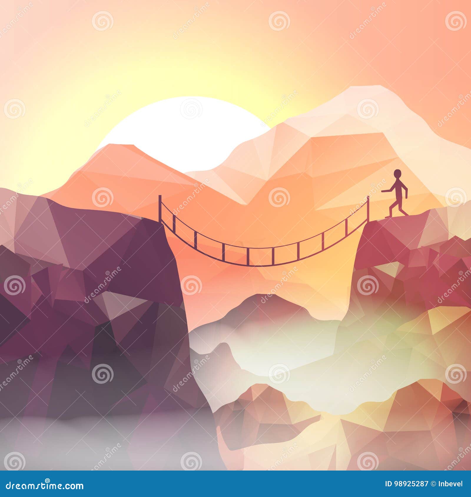 Runner on Geometric Mountain Background - Vector Illustration Stock ...
