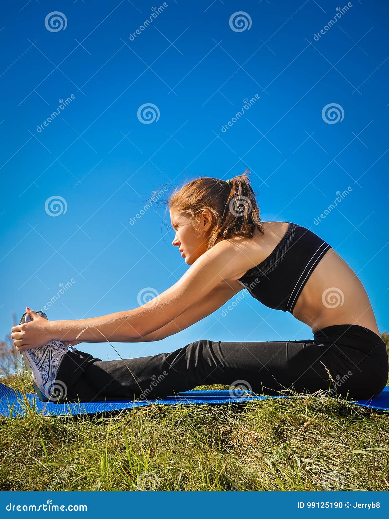 Runner Girl Stretching stock photo. Image of shorts, muscle - 99125190