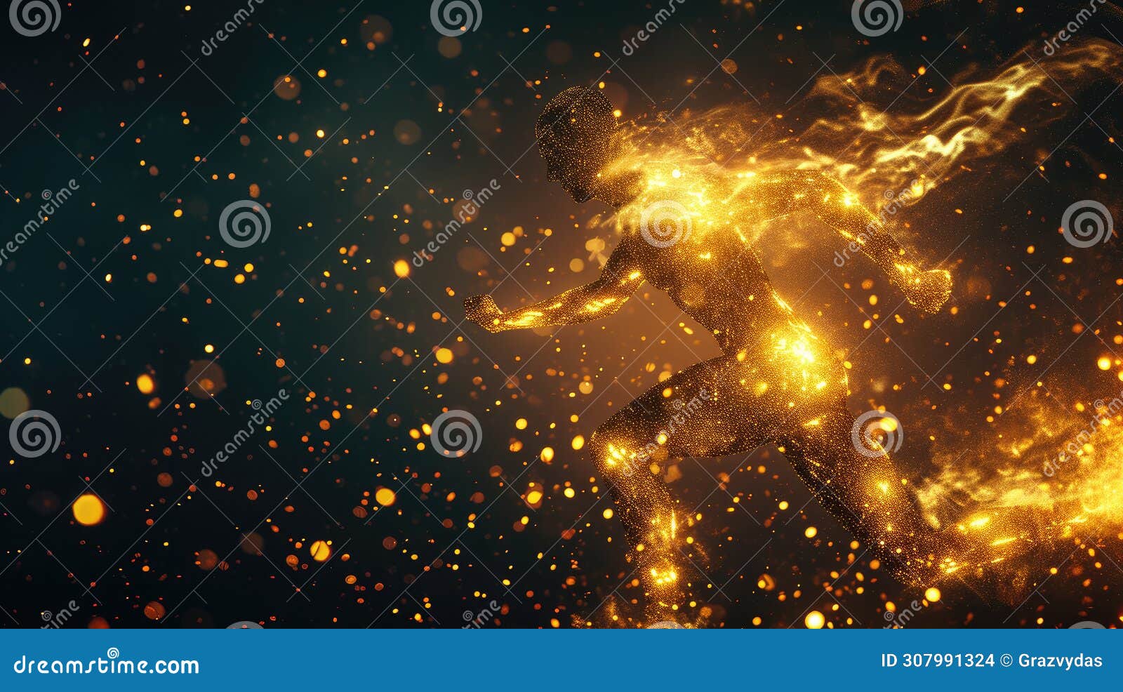 A Runner with Gold Flare Particles Gradually Transformed into Running ...