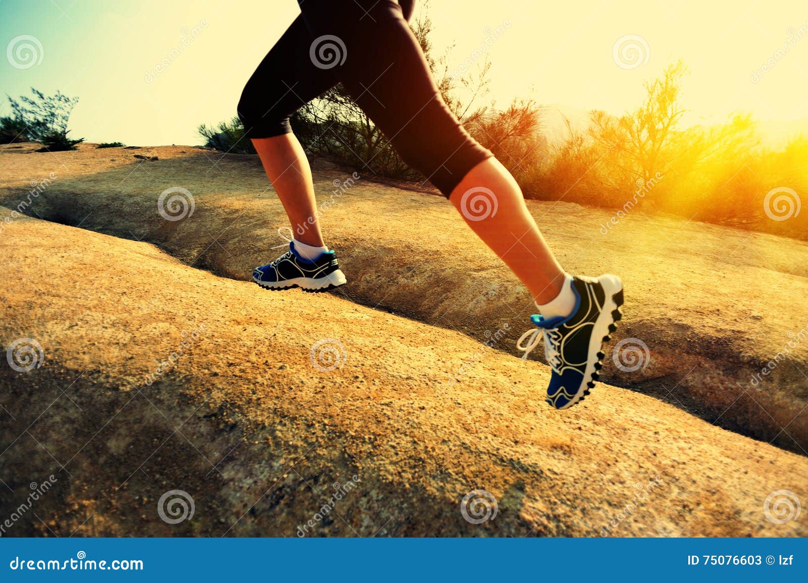 Runner Legs Running on Mountain Trail Stock Image - Image of female ...