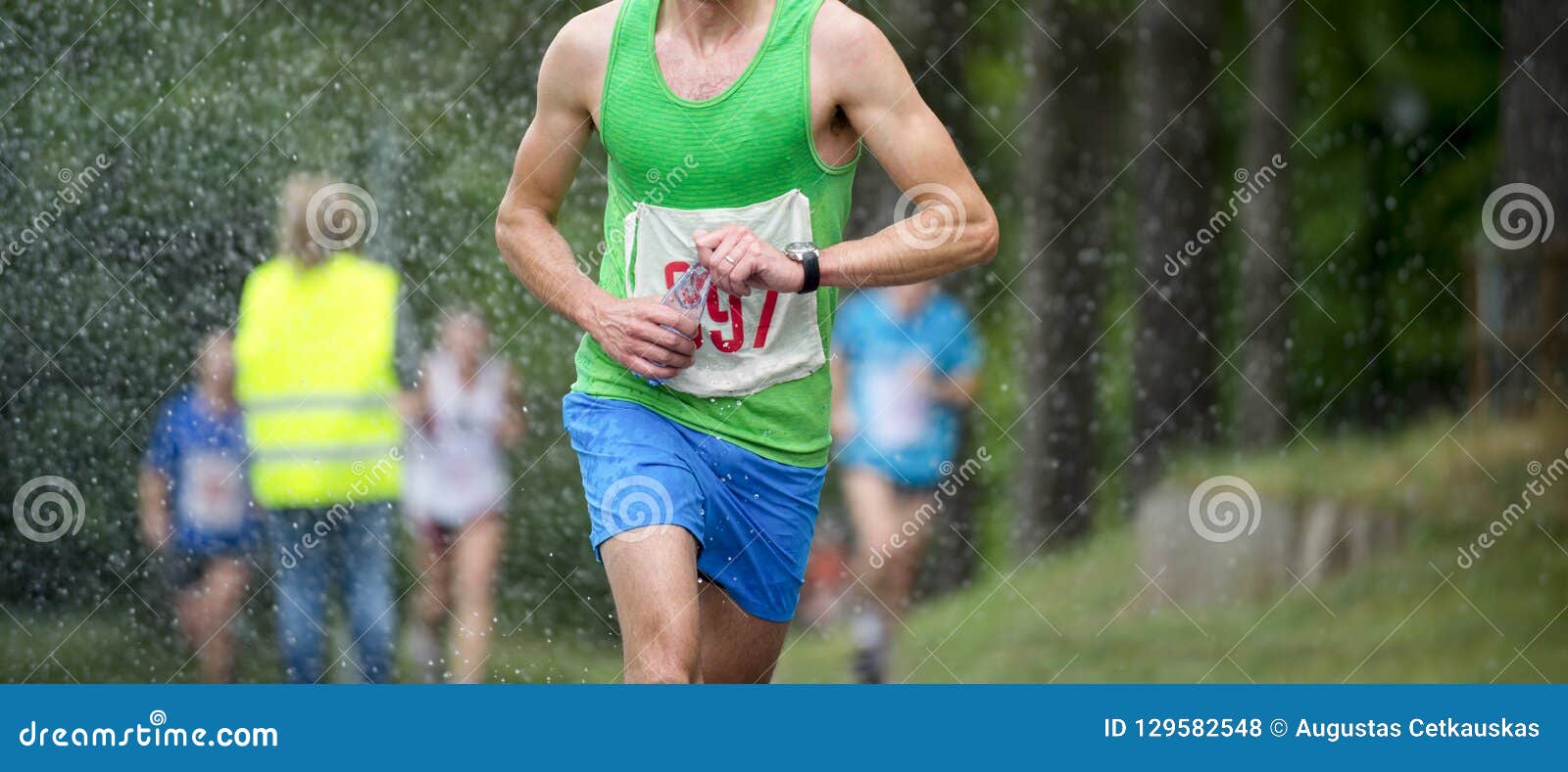 Runner Man Running Under Rain Drops City Marathon Stock Photo - Image ...