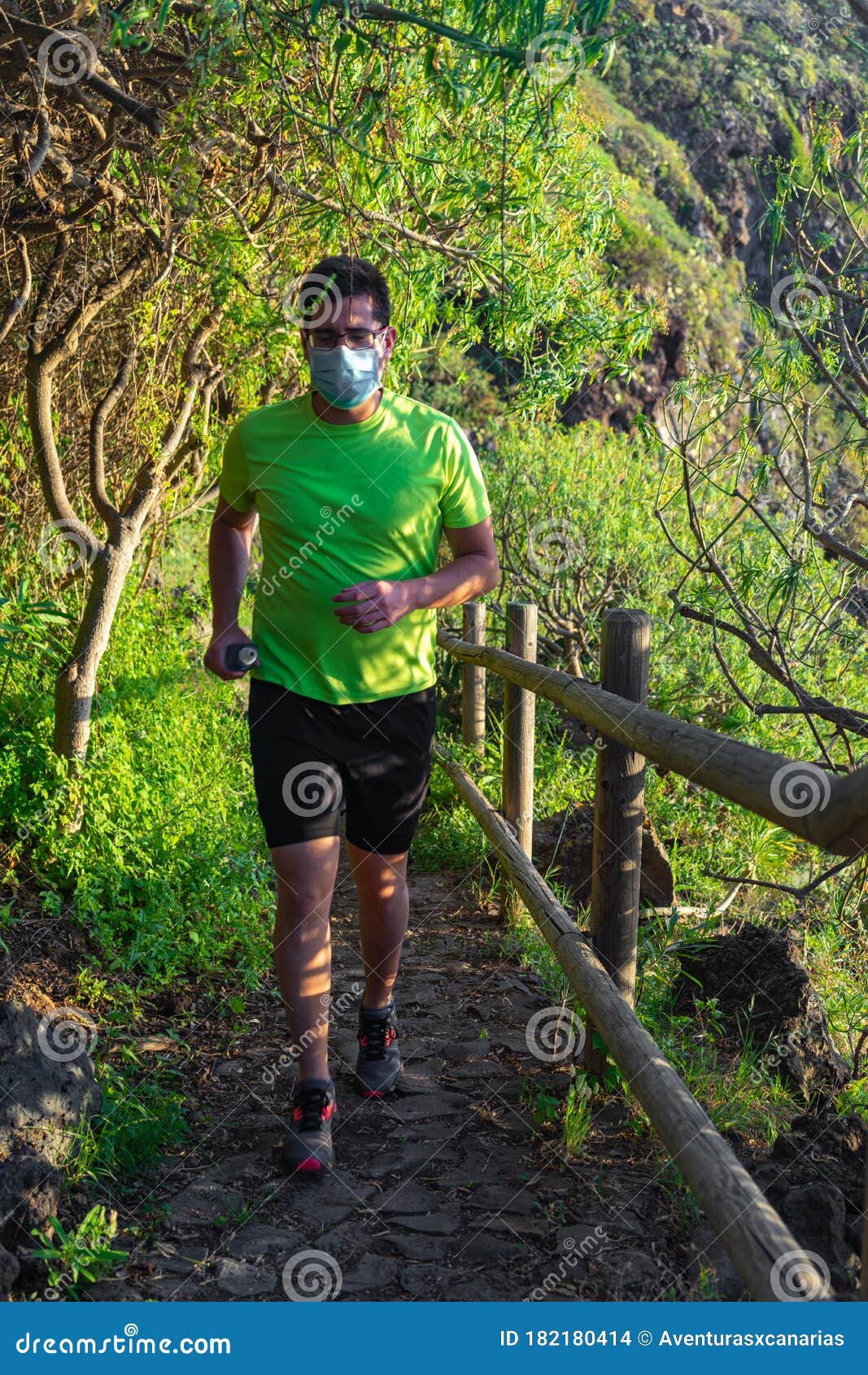 Runner Practices Trail Running in a Forest. Stock Photo - Image of ...