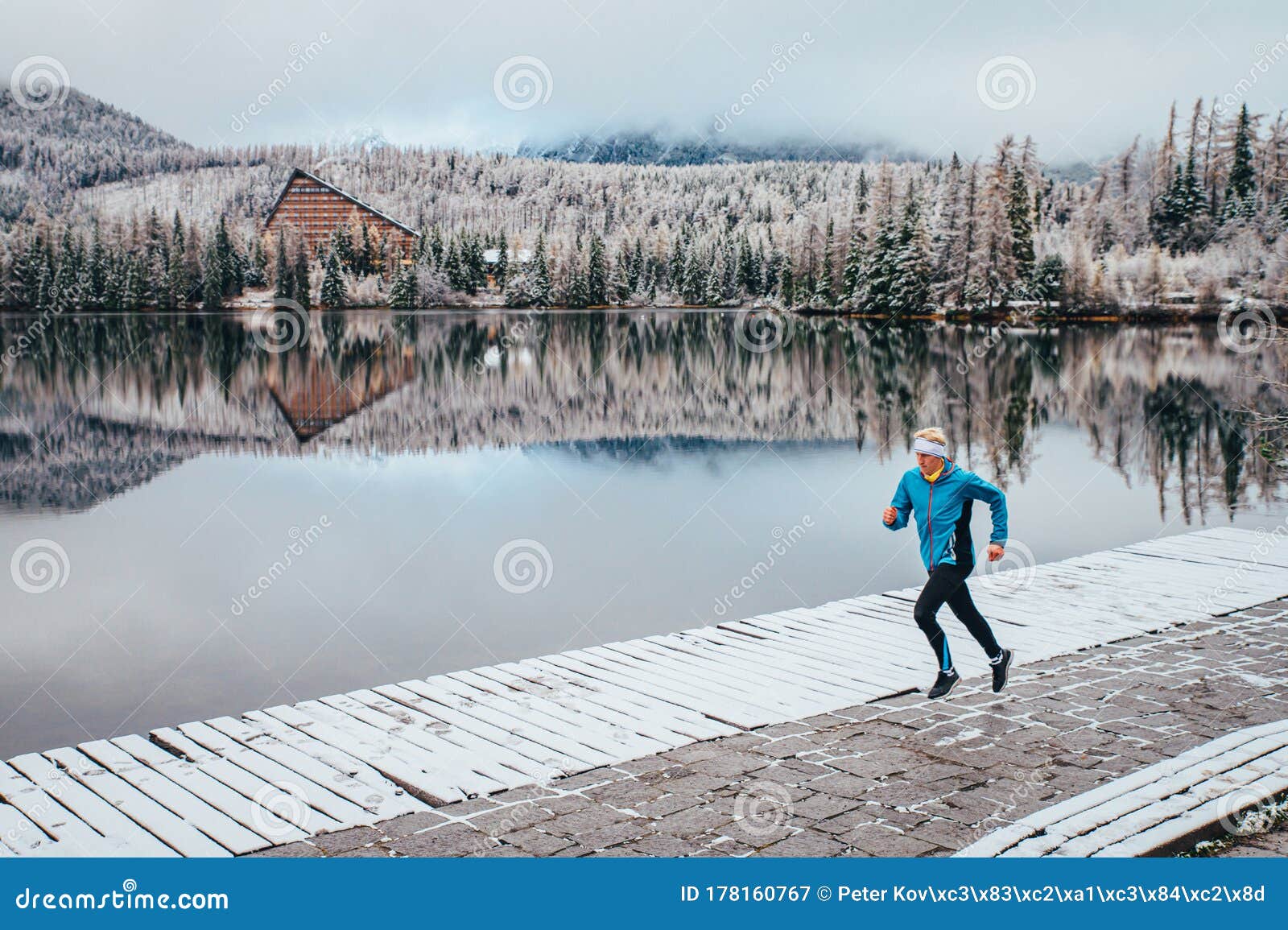 Runner Run by the Lake in White Winter Nature Stock Image - Image of ...