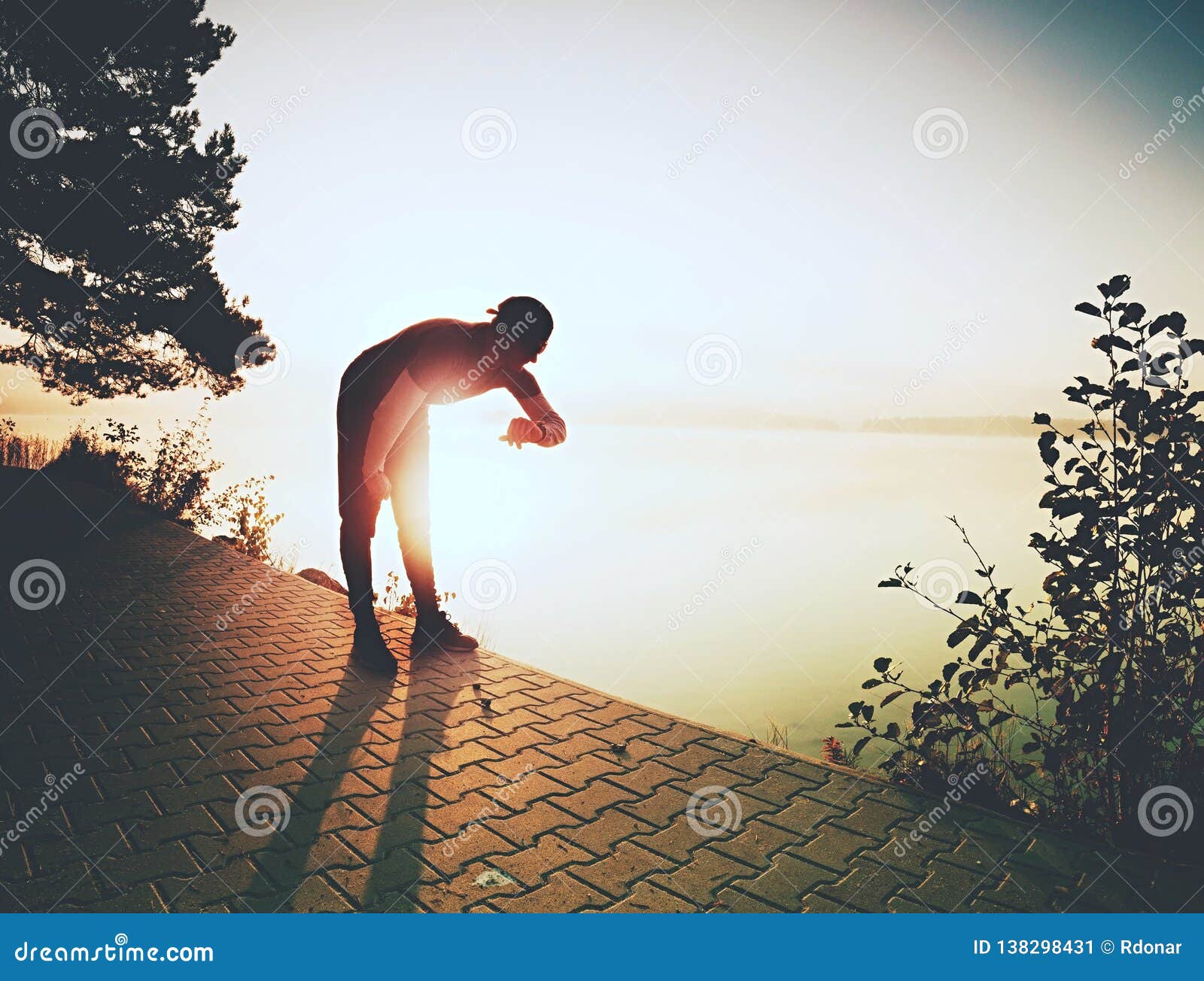 Runner during Run Using His Wearable Technology Smartwatch Stock Image ...
