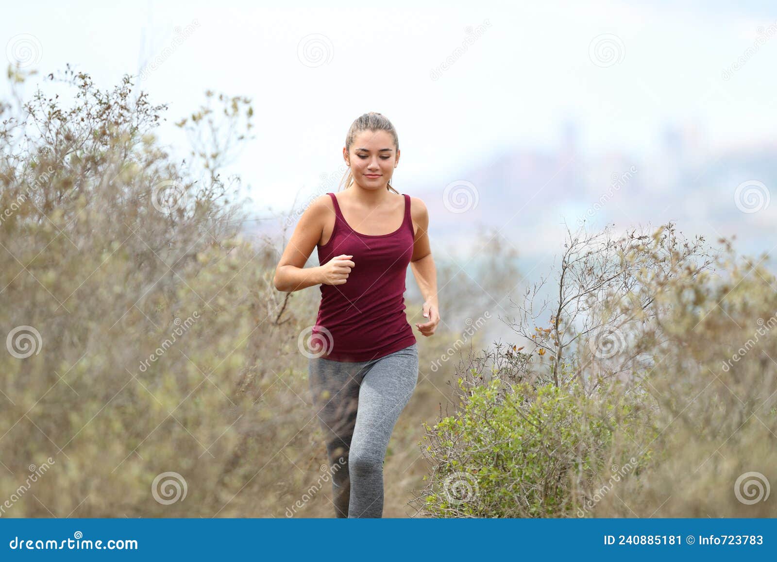 Runner Running Towards Camera in the Mountain Stock Image - Image of ...