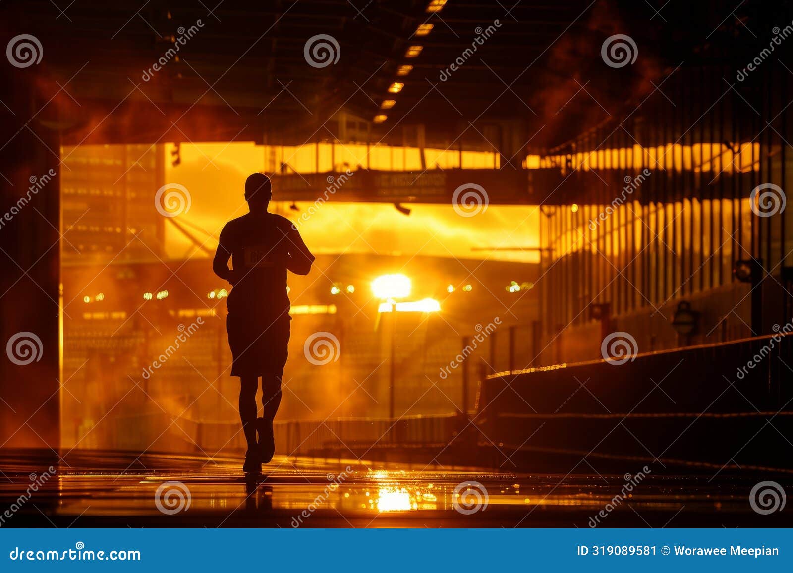 A Runner is Running on a Track in Front of a Stadium Stock Image ...