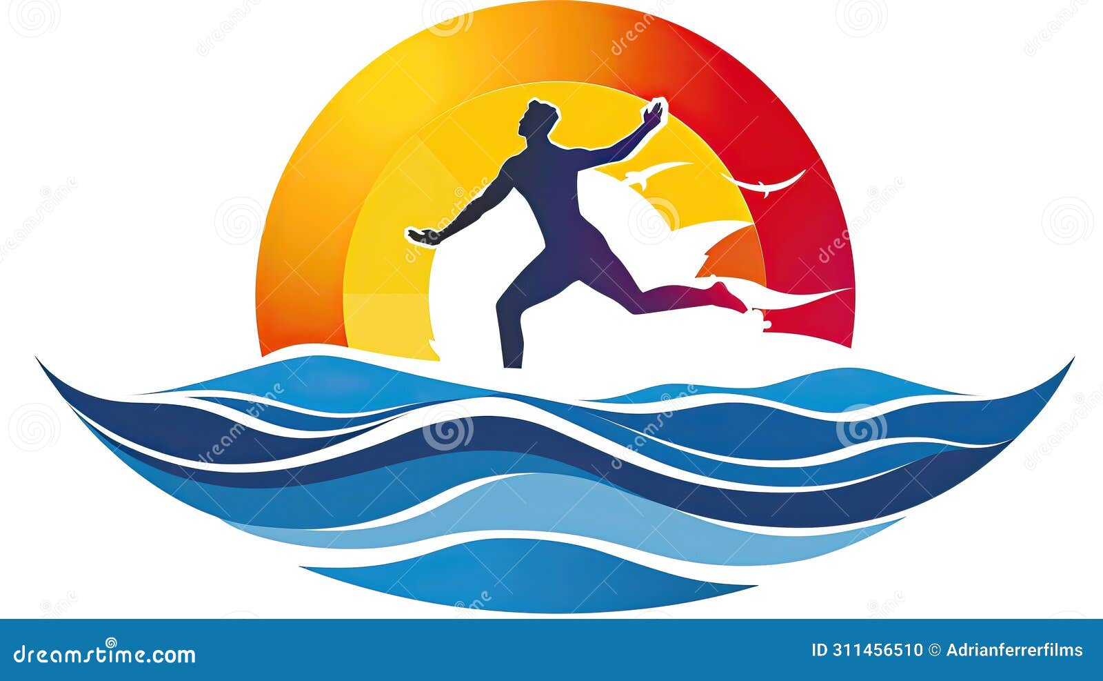 Runner Silhouette with a Sunset and Ocean Waves Logo. Stock ...