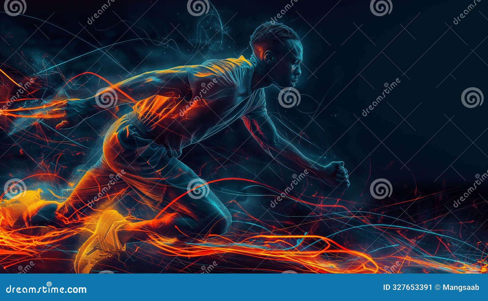Runner Speed Running Action. Orange Speed Neon Light Lines Effects in ...