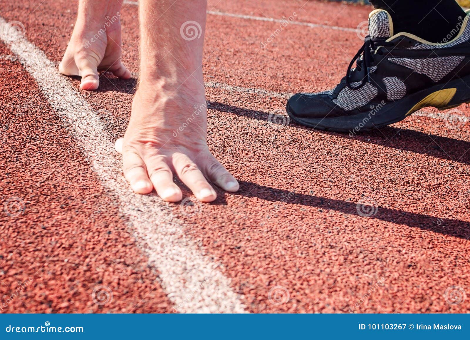 Runner in Start Position. Hands on Starting Line Stock Image - Image of ...