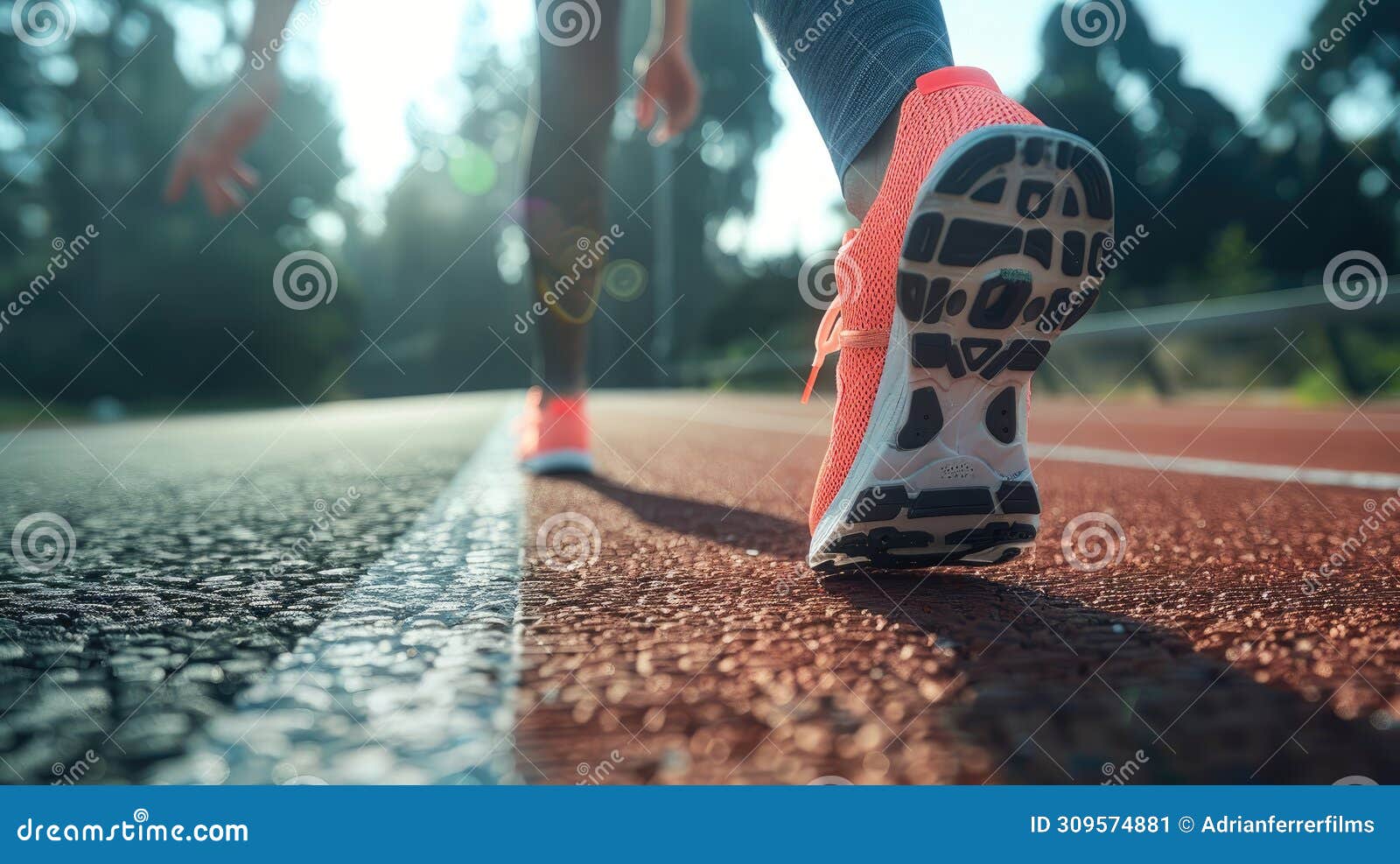 Runner at Starting Line on Track with Focus on Shoe Sole. Stock Image ...